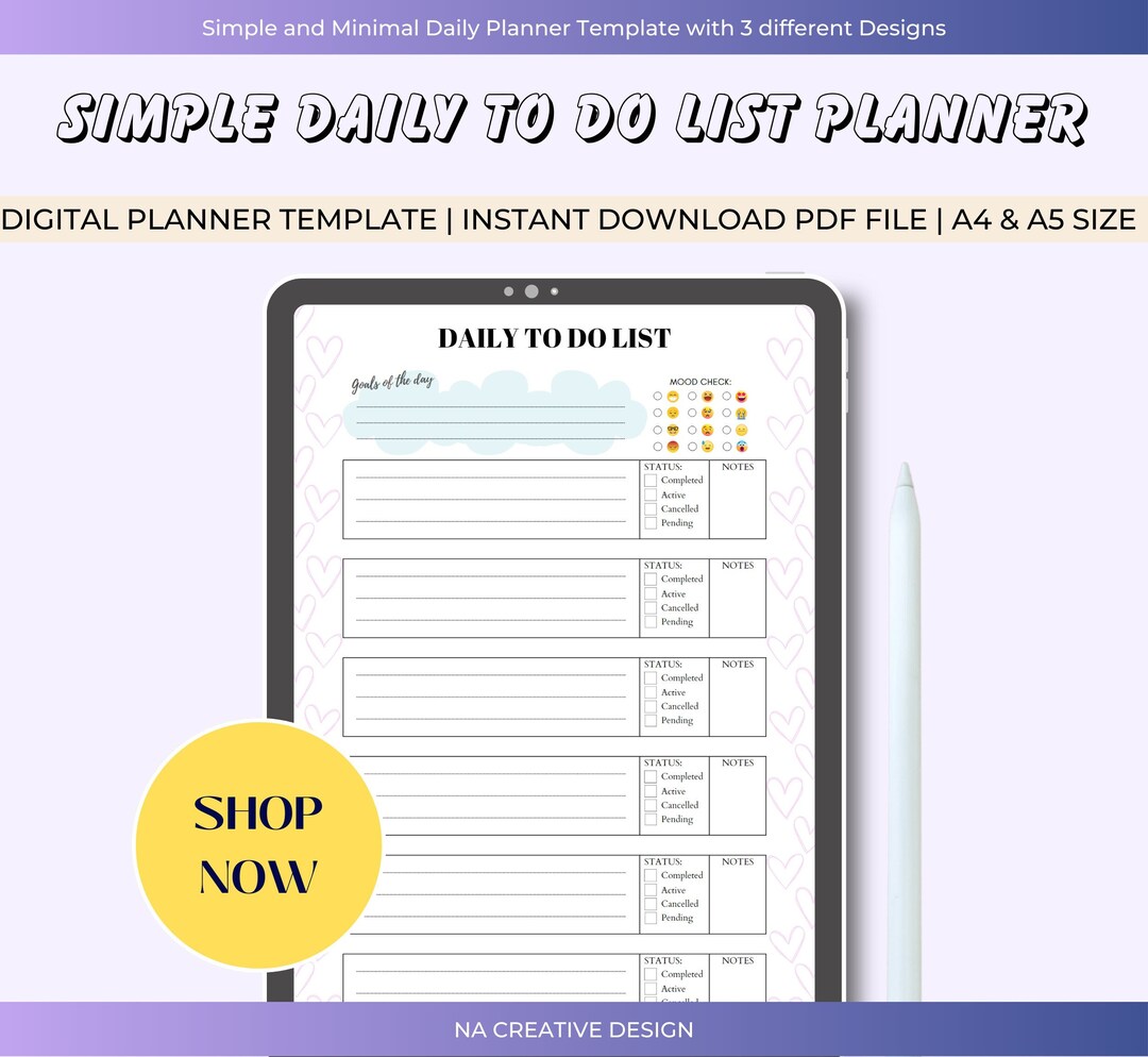 Digital Daily Task Checklist | Daily to Do List Planner | Checklist ...