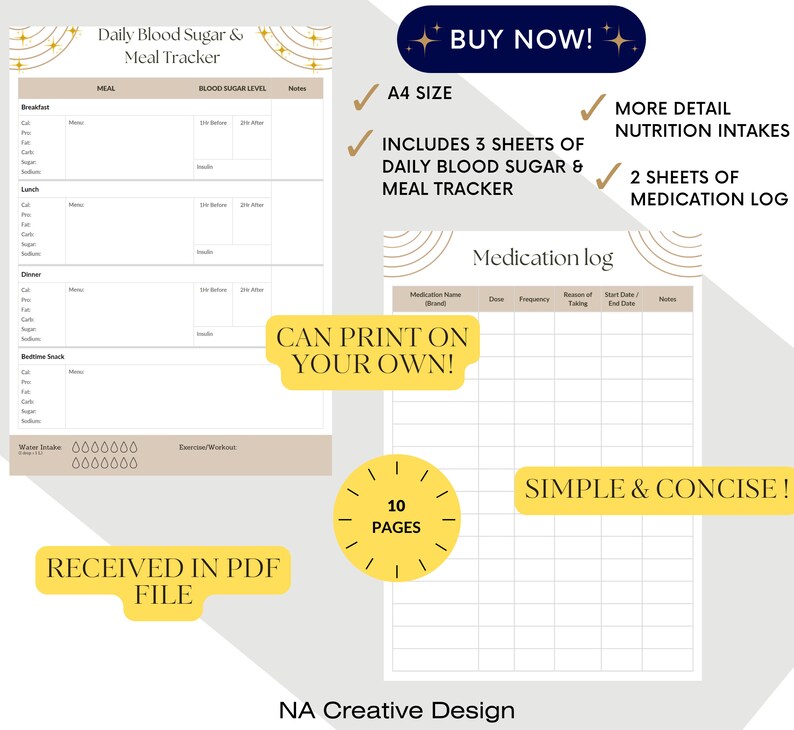 Blood Sugar Tracker | Diabetes Journal | Printable Blood Sugar Log Book ...