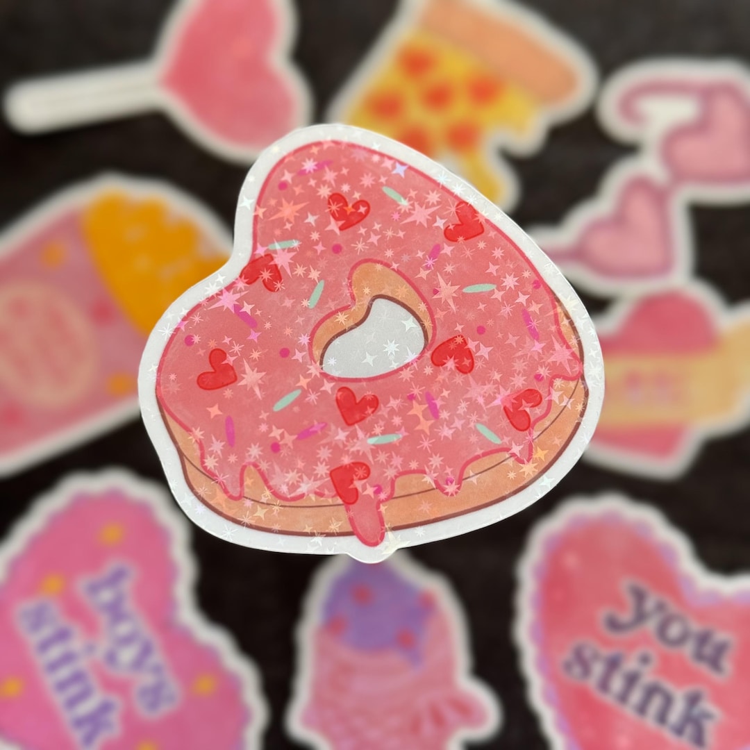 Frosted Donut Heart Valentine's Sticker • Starry Holographic Love ...