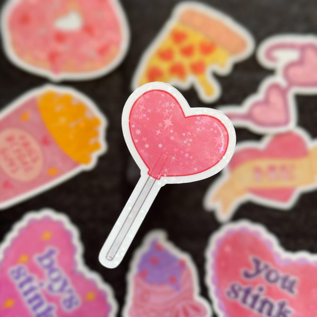 Heart Lollipop Valentine's Day Sticker • Starry Holographic Candy ...