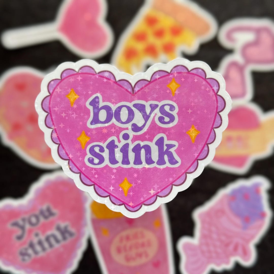 Boys Stink Valentine's Day Sticker • Heart Starry Holographic - Etsy