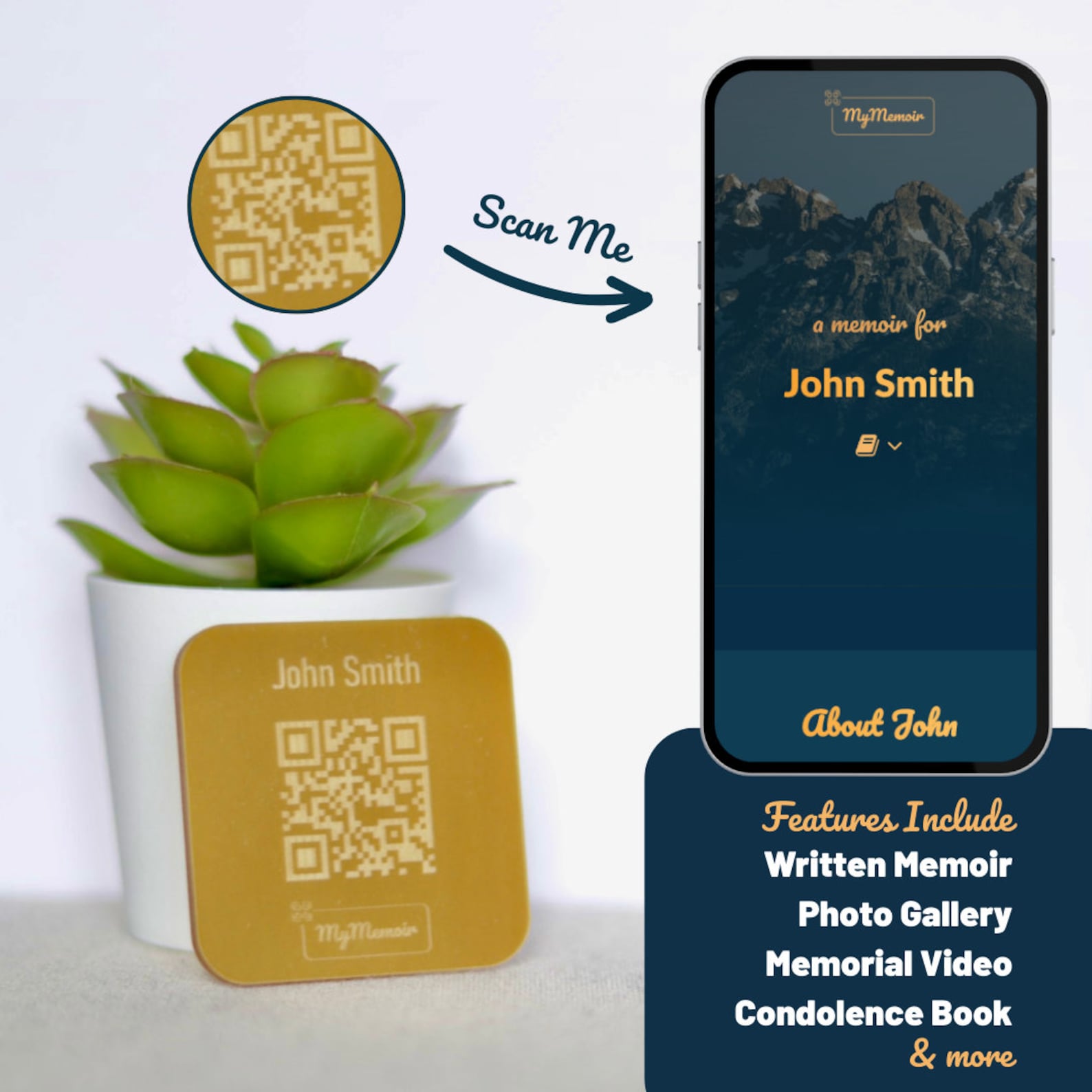 Memorial Webpage and QR Code Memorial Plaque for Loved One's Headstone ...