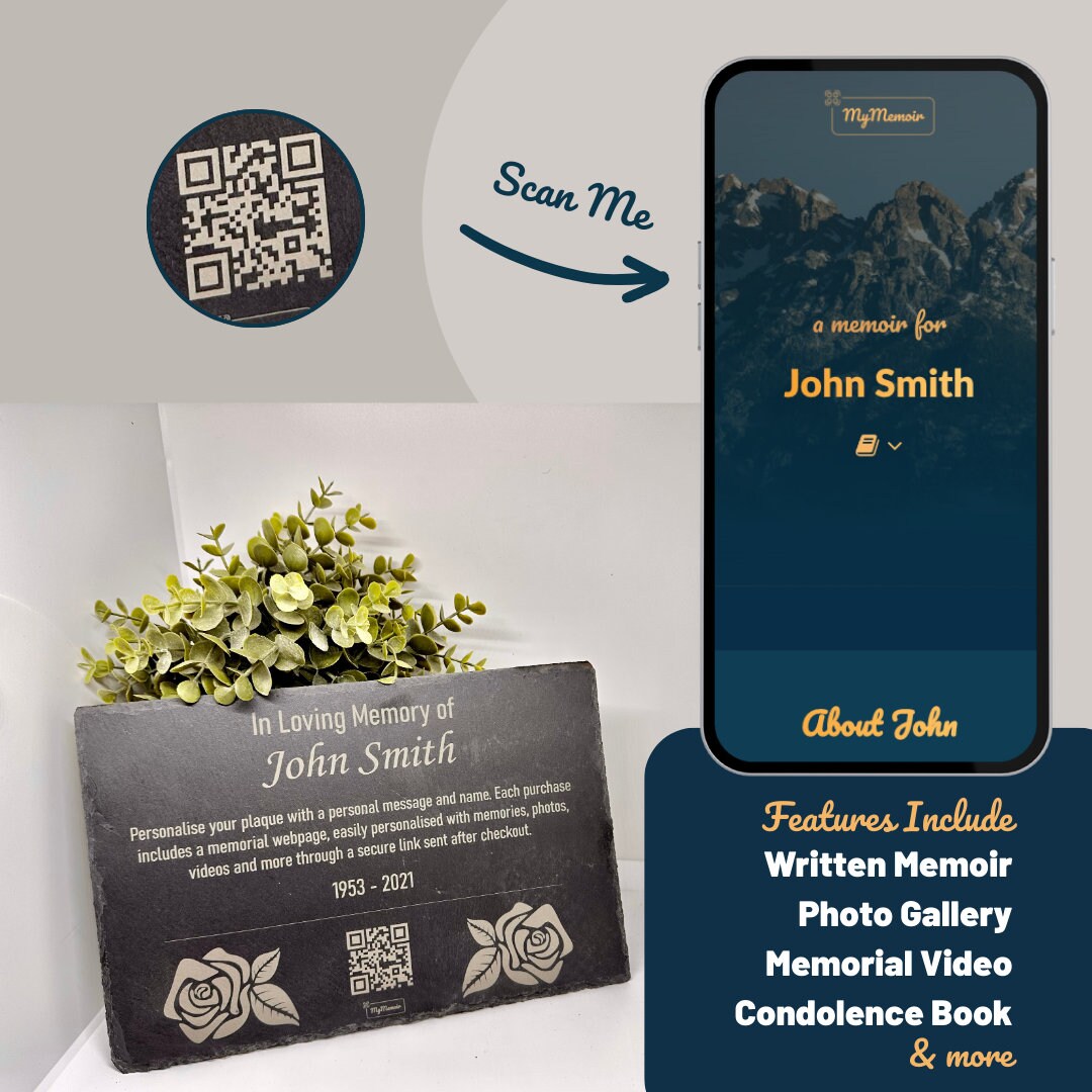 Memorial Webpage and QR Code Memorial Plaque for Loved One's Headstone ...