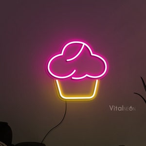 Cupcake Neon Sign LED Light, Kids Room Bakery Decor, USB Wall Art (12 ...