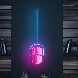 Microphone Neon Sign, LED Light for Podcast & Recording Studio, on Air ...