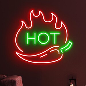 Hot Chili Pepper Neon Sign LED Light Flame Wall Art Spicy Decor Fire ...