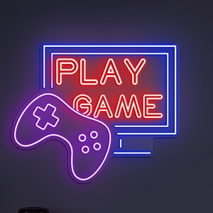 Play Game Neon Sign, Play Game LED Light, Game Controller Wall Decor ...