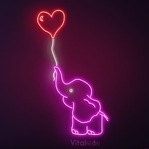 Cute Elephant LED Neon Signs, Elephant With Heart Balloon Night Light ...