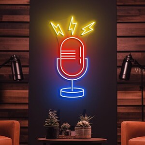 Podcast Neon Sign, Microphone LED Light, Name Neon Sign, Podcast LED Lights, Personalized ...