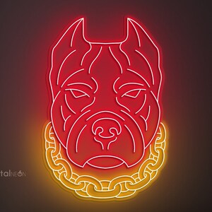 Pit Bull Dog Neon Light, American Pitbull Terrier Neon Art, Pet Room ...