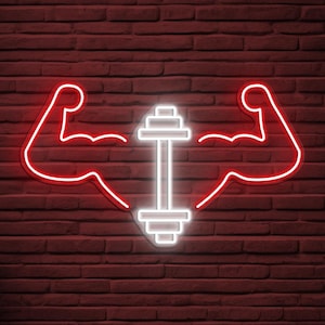 Muscle Neon Sign, Muscle LED Light, Gym Wall Decor, Dumbbell Wall Decor ...