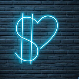Dollar Sign Heart Neon Sign, Dollar Sign Heart LED Light, Money Love ...