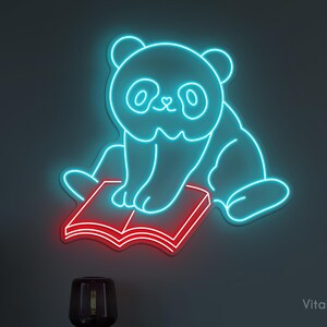 Panda Reading Book Neon Sign LED Light Wall Art Kids Room Animal Shop ...