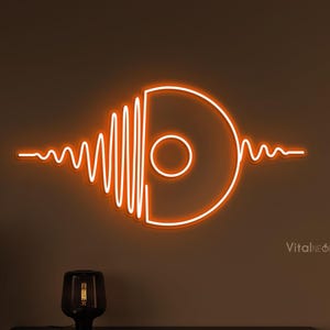 Vinyl Disc Wave Neon Sign, Record and Soundwave Light, Sound Wave Wall ...