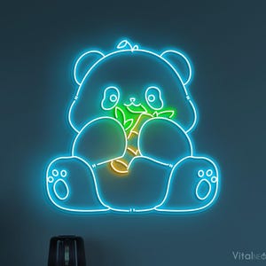Panda Neon Sign, Panda LED Light, Panda Eating LED Wall Decor, Cute ...