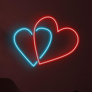 Heart Neon Sign, Hearts LED Light, Double Hearts Wall Decor, Decor for ...