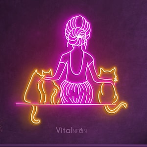 Woman and Cats Neon Sign, Cat Mom Sign, Cats Neon Art for Cat Owners ...