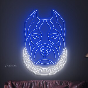 Pit Bull Dog Neon Light, American Pitbull Terrier Neon Art, Pet Room ...