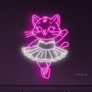 Ballerina Cat Neon Sign LED Light Dancing Wall Art Home Room Party Gift ...