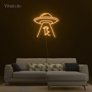 UFO Neon Sign, Alien Cat LED Neon Light for Home Bedroom, Living Room ...