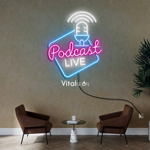 Podcast Live Neon Light, LED Sign, Podcasters and Broadcasting Studios ...