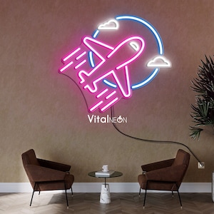 Flying Airplane LED Neon Light, Aviation Wall Decor, Aircraft Neon Sign ...