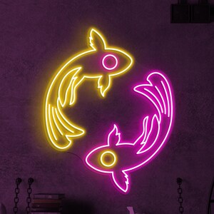 Koi Fish Neon Sign, Koi Fish LED Light, Twin Fish Neon Art, Swimming ...
