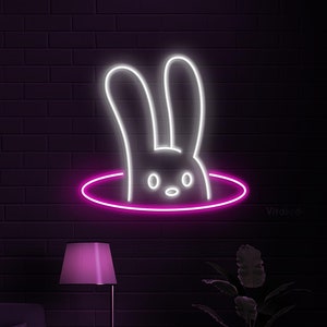 Rabbit Neon Sign, Rabbit LED Light, Bunny LED Wall Art, Cute Bunny Home ...