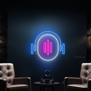 Podcast Neon Sign, Headphone LED Sign, Neon for Recording Studio, Radio ...