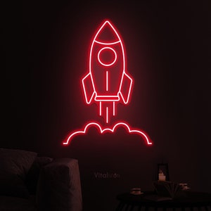 Rocket Neon Sign, Rocket LED Light, Spaceship Wall Art, Spacecraft Sign ...