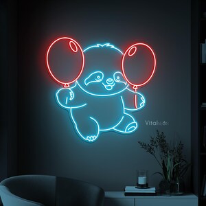 Baby Sloth With Balloon Neon Sign, Sloth With Balloons LED Light, Sloth ...