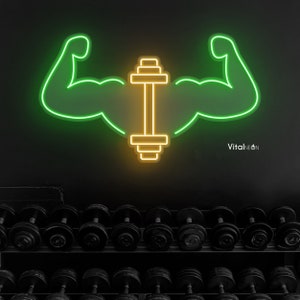 Muscles Dumbbell Neon Sign, Man With Muscles LED Light, Dumbbell Wall ...