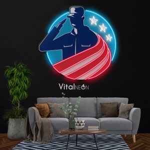 American Army Officer Neon Sign, Patriotic Military Decor, Neon Pop Art ...