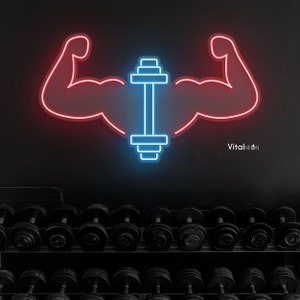 Muscles Dumbbell Neon Sign, Man With Muscles LED Light, Dumbbell Wall ...