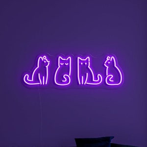 Kitty Neon Light, Cat Neon Sign, Cat Lover Decor | Four Kitties | LED ...