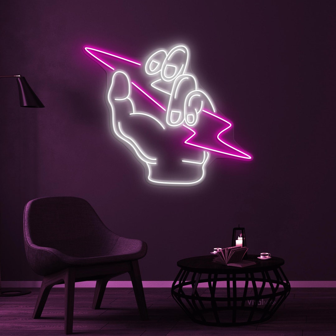 Hand Neon Sign, Lightning Hand LED Light, Thunder Light Hand Wall Art ...