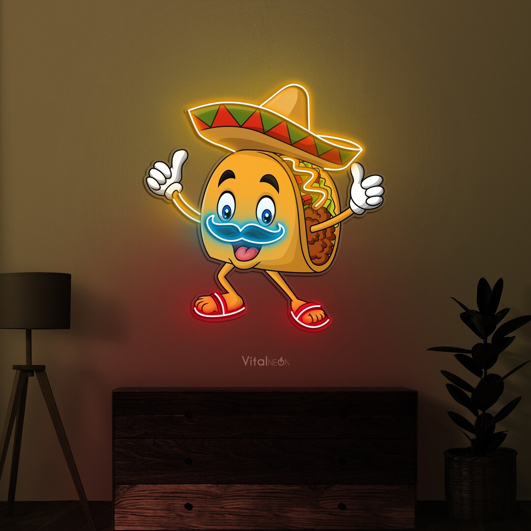 Taco Neon Sign, Taco Pop Art Light, Mexican Decor, Tacos Sign, Wall ...
