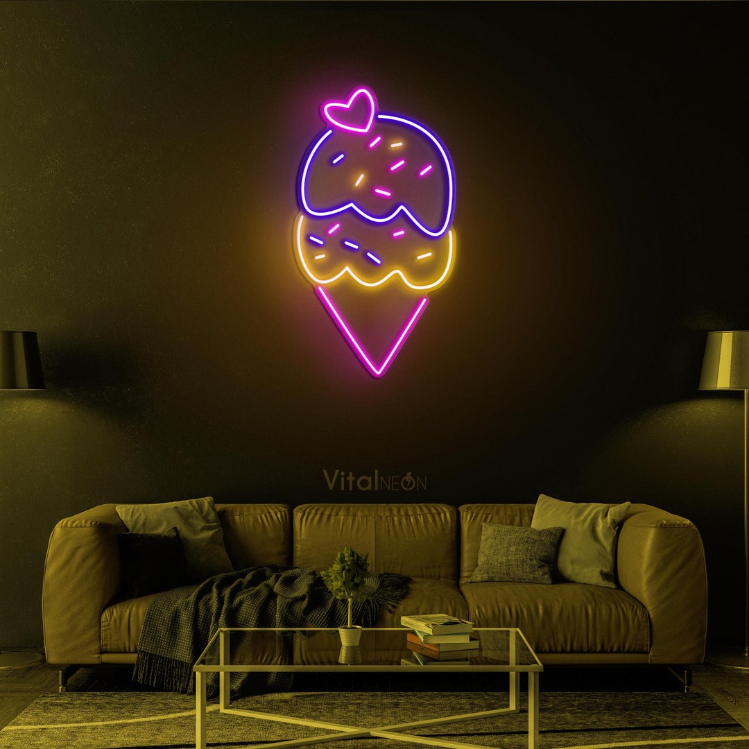 Cone Ice Cream Neon Sign, Cone Ice Cream LED Light, Ice Cream Display ...