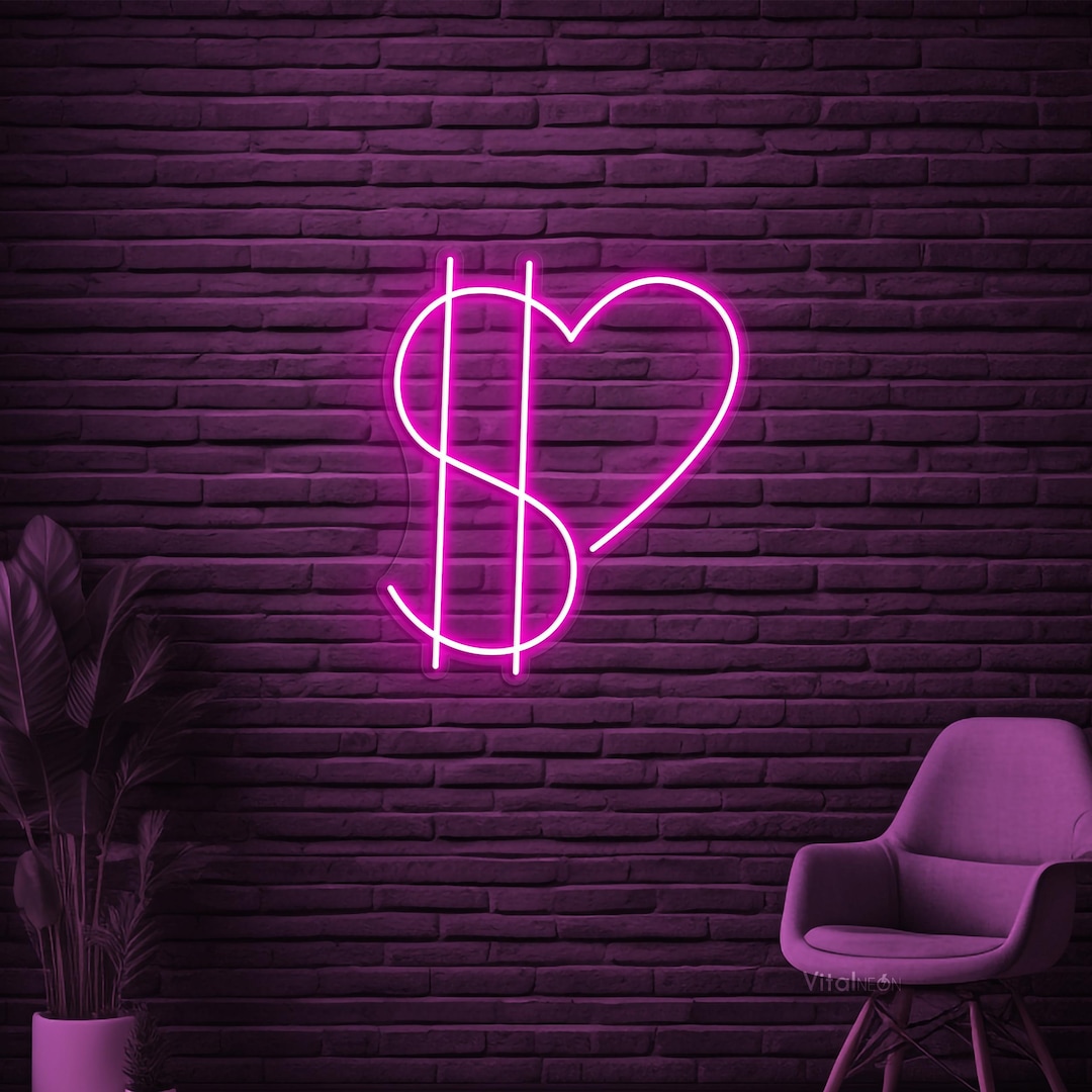 Dollar Sign Heart Neon Sign, Dollar Sign Heart LED Light, Money Love ...