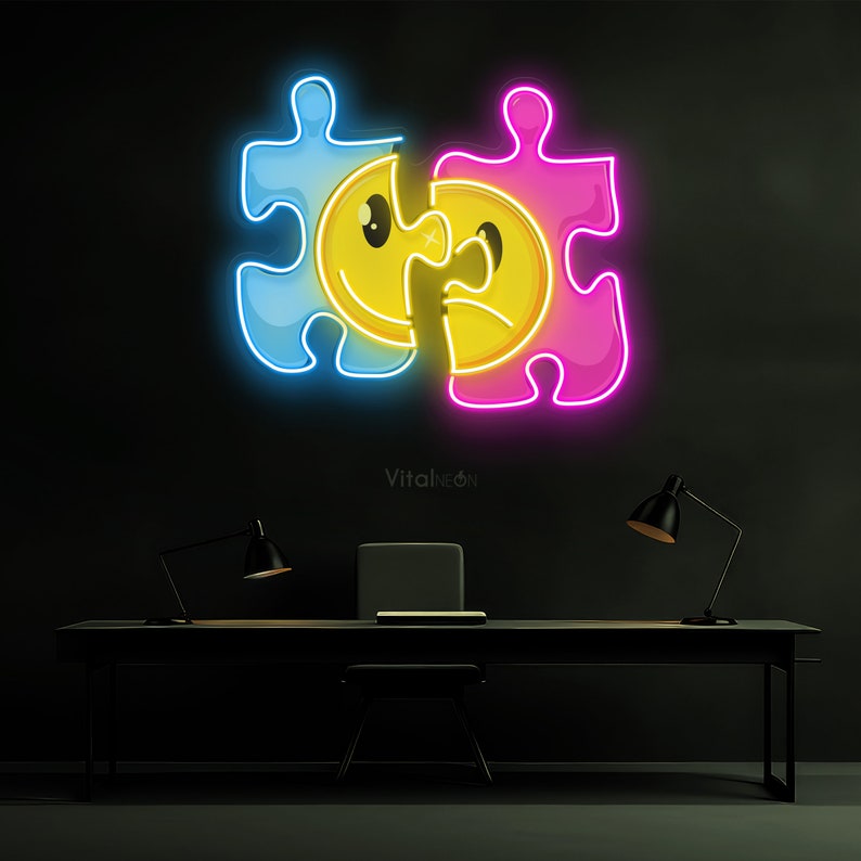 Puzzle Neon Light, LED Pop Art Sign, Emoji Puzzle Wall Decor, Birthday ...