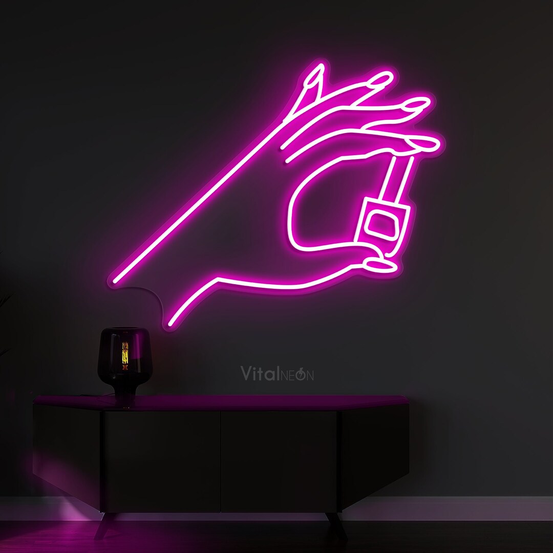 Nail Hand Neon Light, Nail Polish Sign, Nails Salon Light, Nail Polish ...