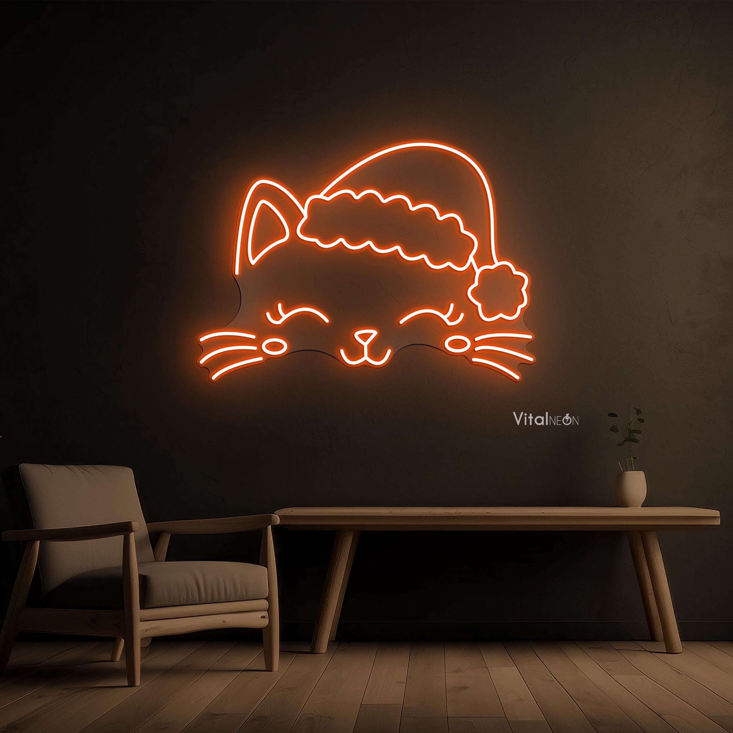Christmas Cat LED Light, Festive Kitten Art, Holiday Display, Home ...