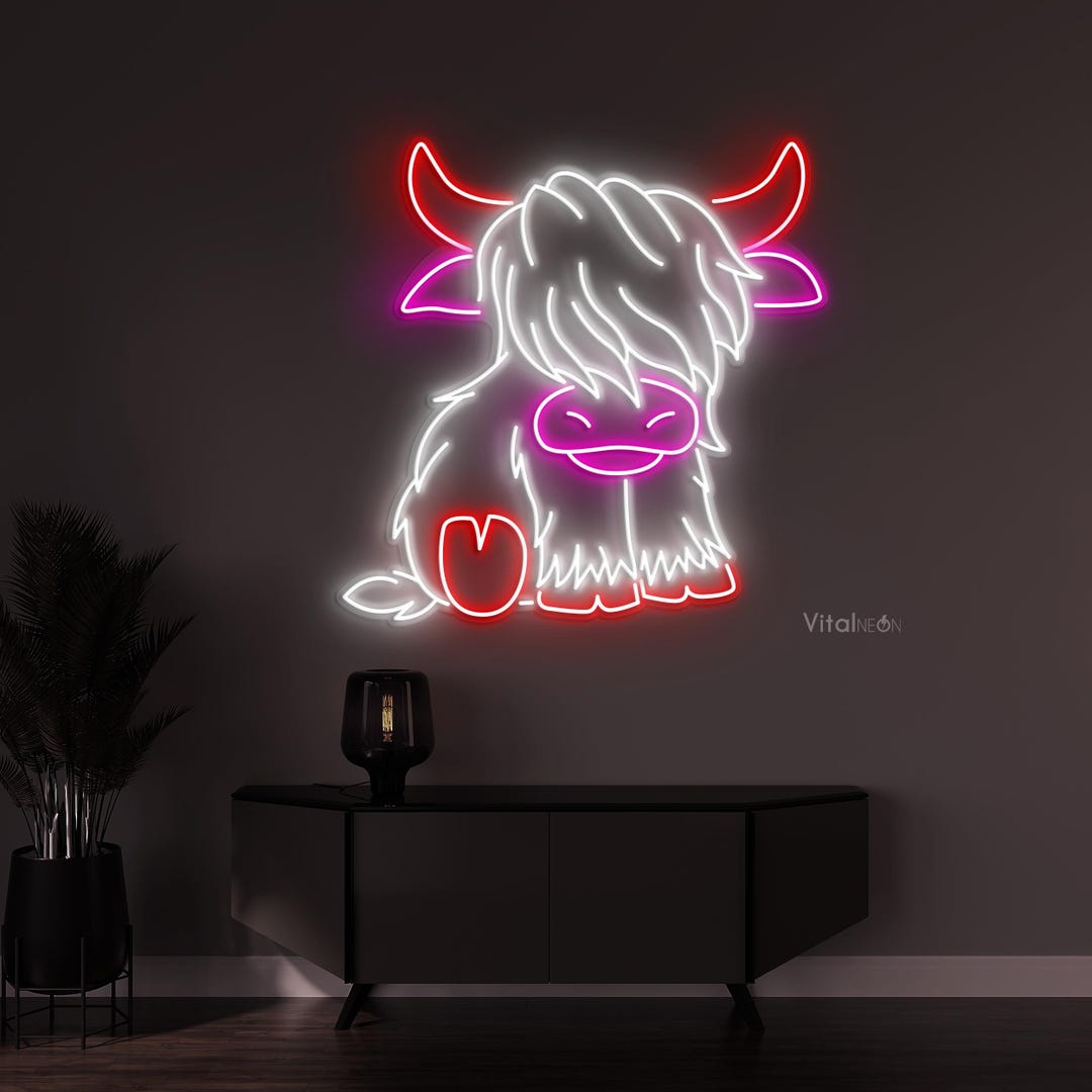 Highland Cow Neon Sign LED Light Farmhouse Wall Art Western Cattle Home ...