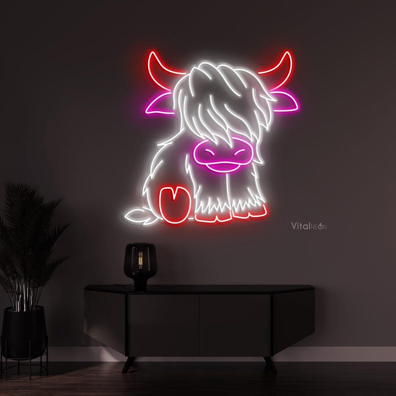 Highland Cow Neon Sign LED Light Farmhouse Wall Art Western Cattle Home ...