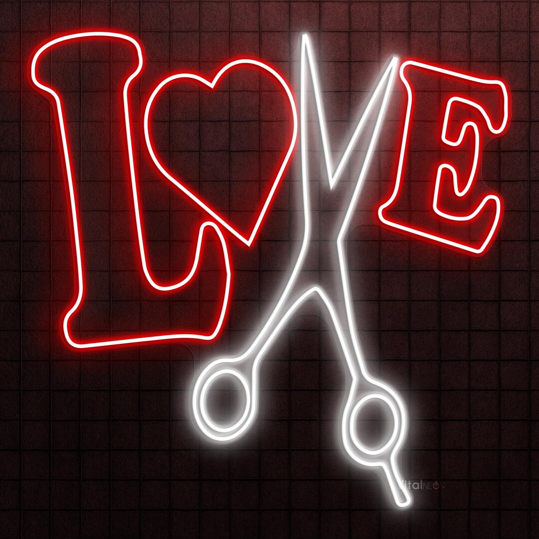 Love Scissors Neon Sign – Led Wall Decor for Barber Shop, Salon, or ...