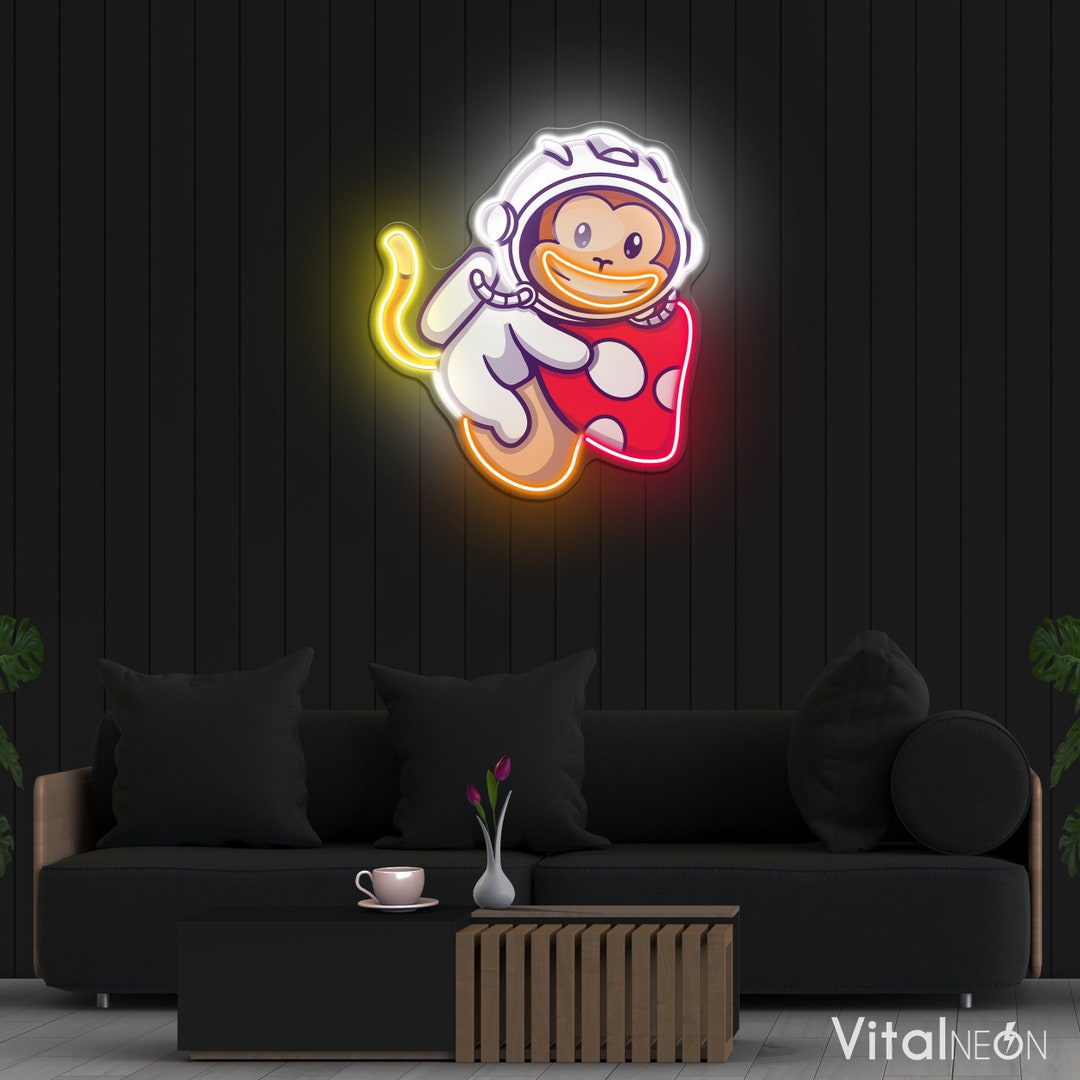 Astro Monkey Neon Sign, Monkey on Mushroom Floating Neon Artwork, Light ...