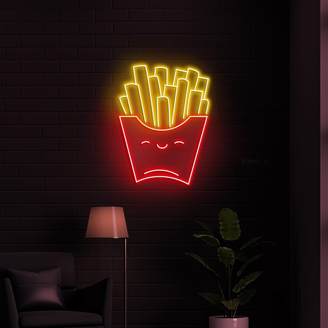 Fries Neon Sign, Emoji Fries LED Light, French Fries LED Neon Art, Fast ...