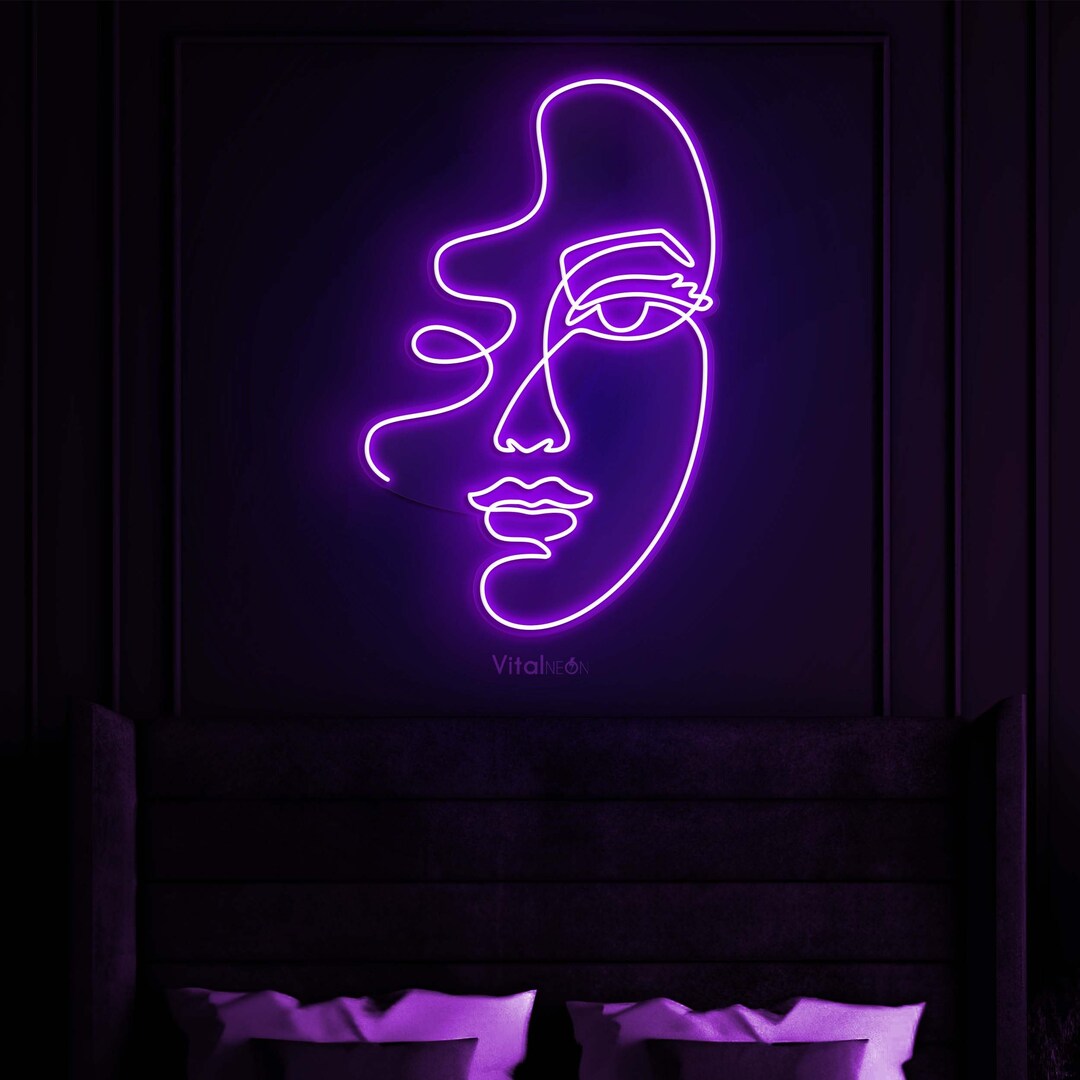 Face Line Art Neon Sign, Minimalist Abstract Wall Art, Half Face LED ...