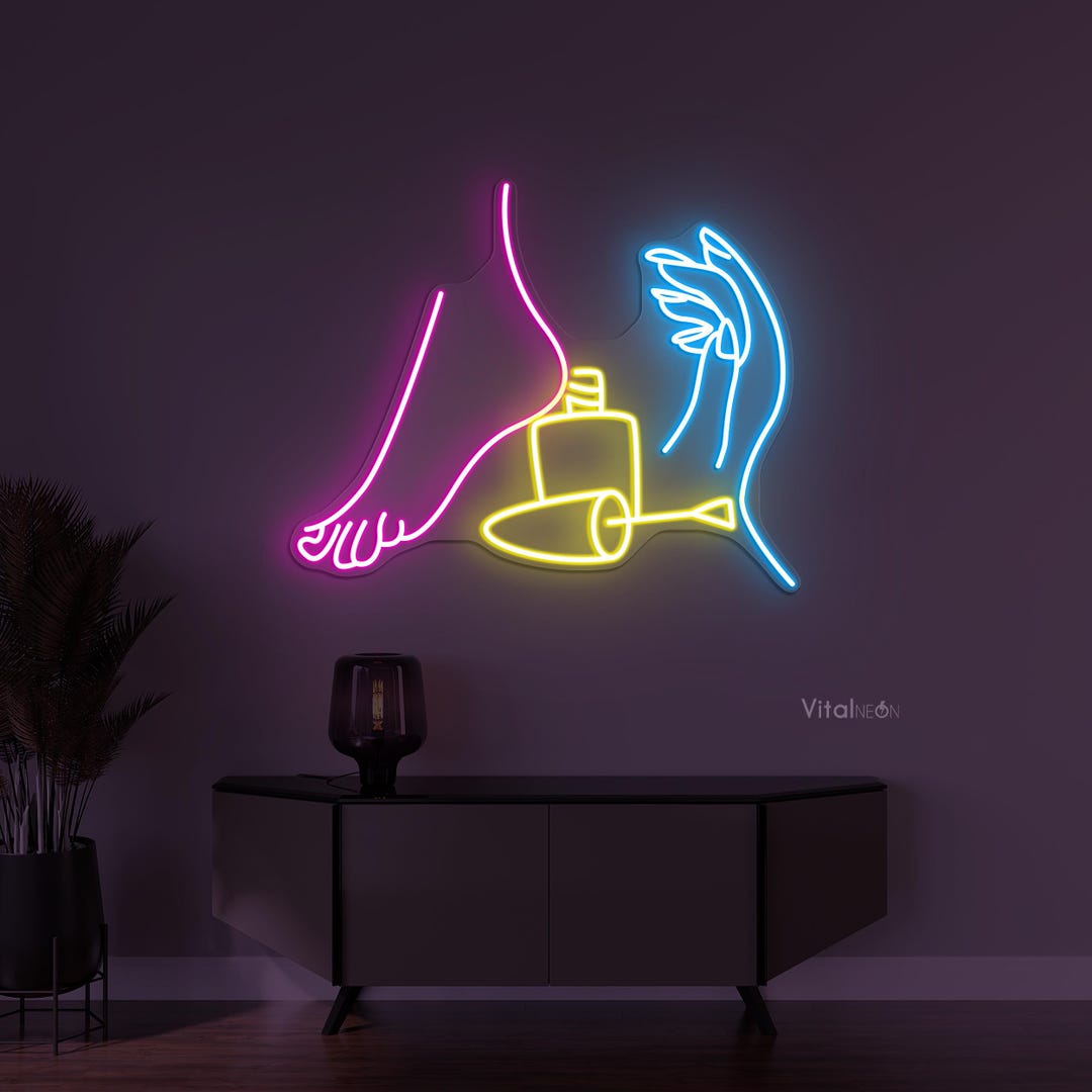 Pedicure Neon Sign, Hand Nail Polish LED Light, Foot & Nail Polish Wall ...