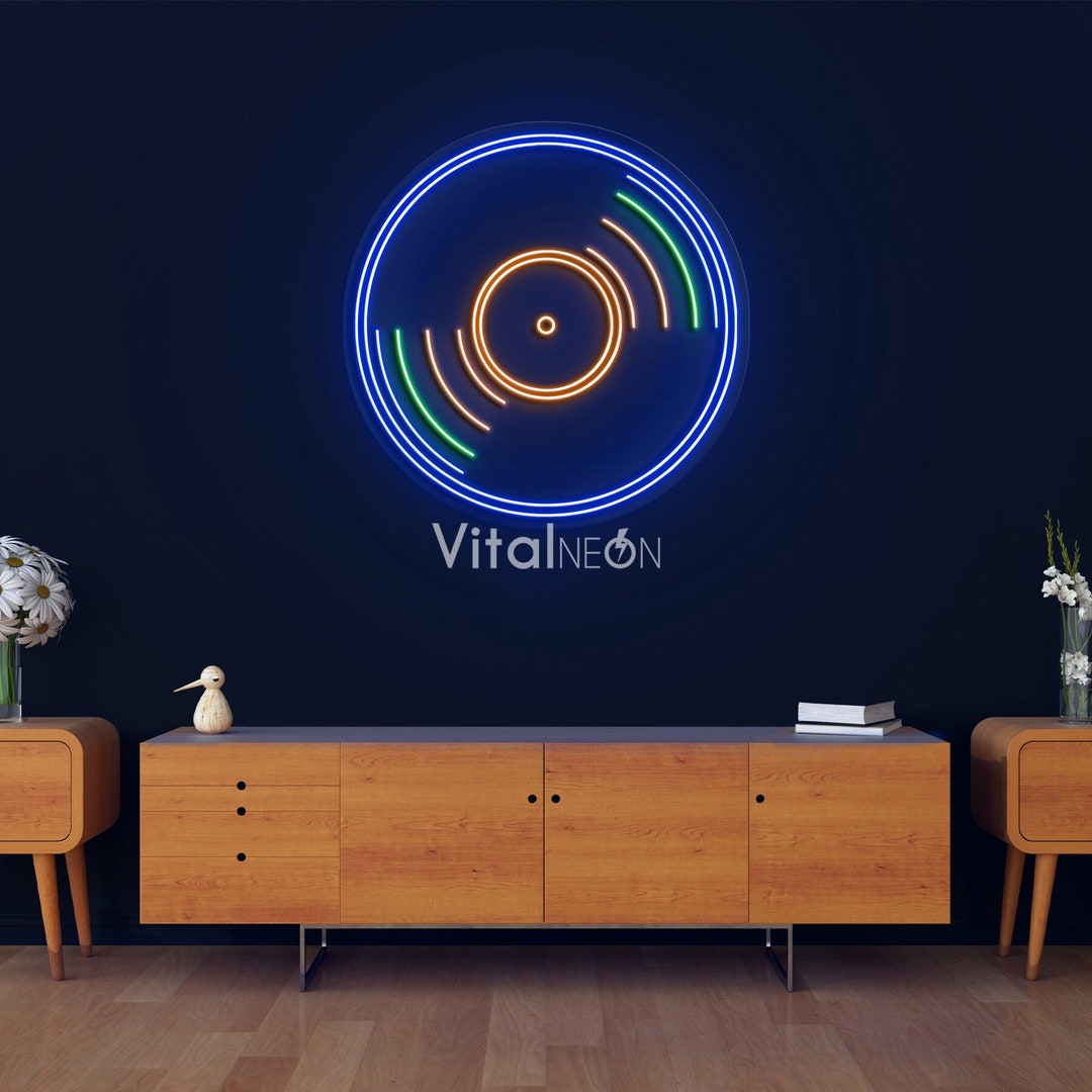 Vinyl Plate Neon Sign, Nightclub Decor, Music Theme, Vinyl Records Neon ...